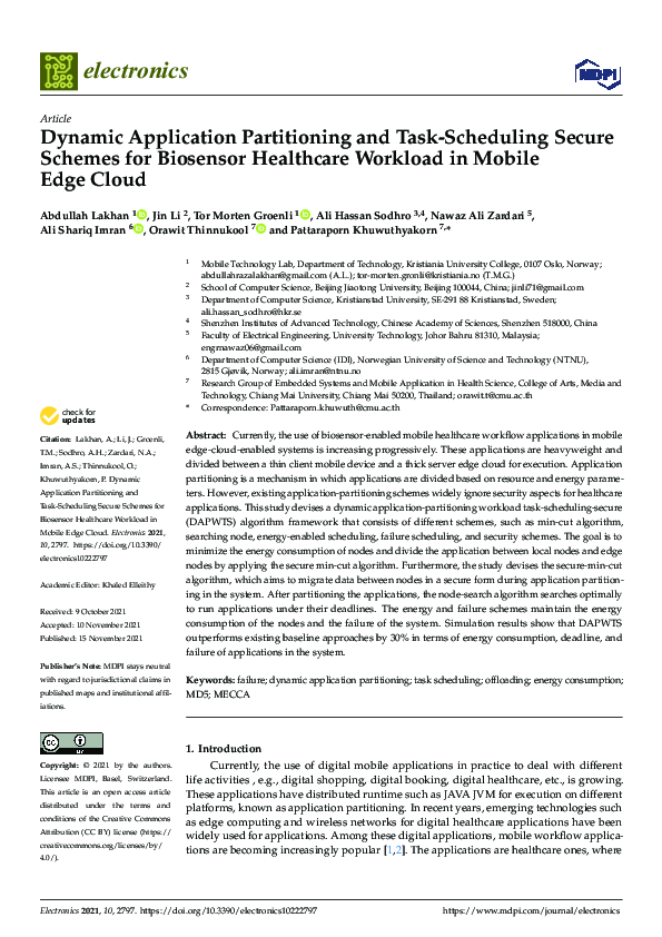 Pdf Dynamic Application Partitioning And Task Scheduling Secure Schemes For Biosensor