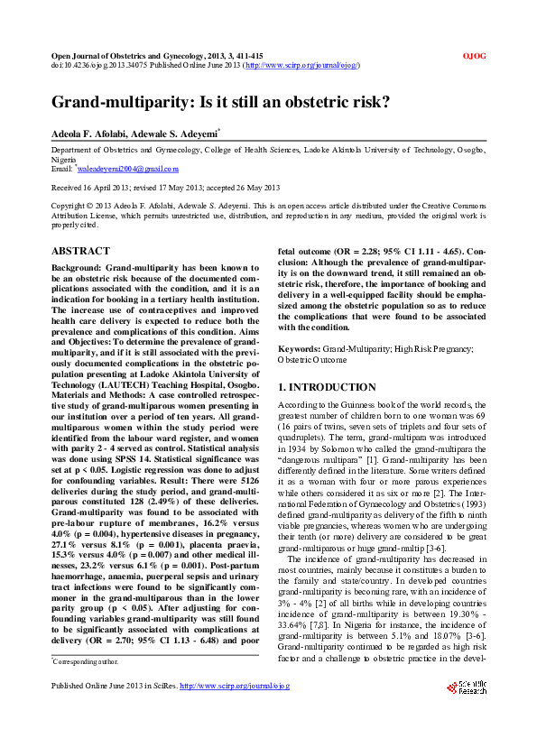 (PDF) Grand-multiparity: Is it still an obstetric risk?