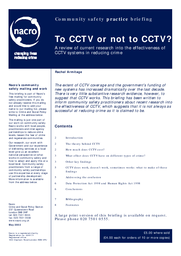 (PDF) To CCTV or not to CCTV?: A review of current research into the ...