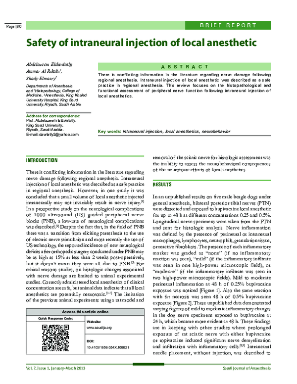 (PDF) Safety of intraneural injection of local anesthetic