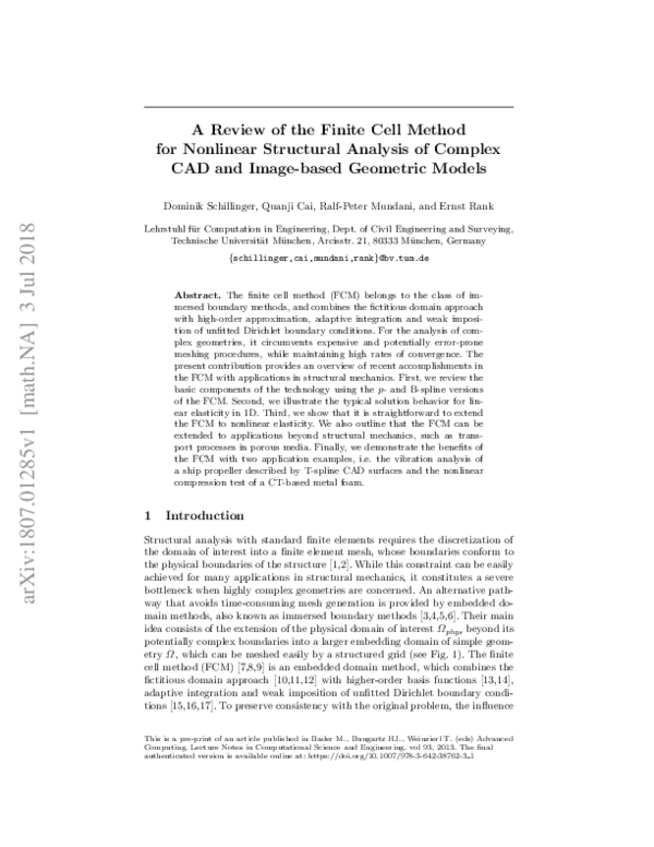 Pdf A Review Of The Finite Cell Method For Nonlinear Structural Analysis Of Complex Cad And 