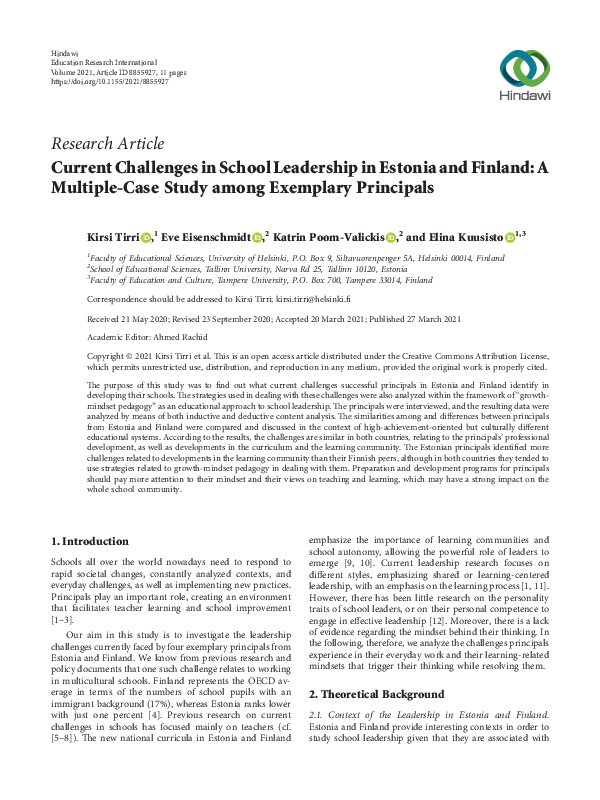 (PDF) Current Challenges in School Leadership in Estonia and Finland: A ...
