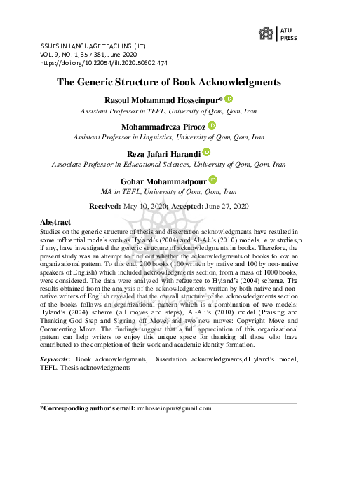(PDF) Examining Book Acknowledgments' Structure