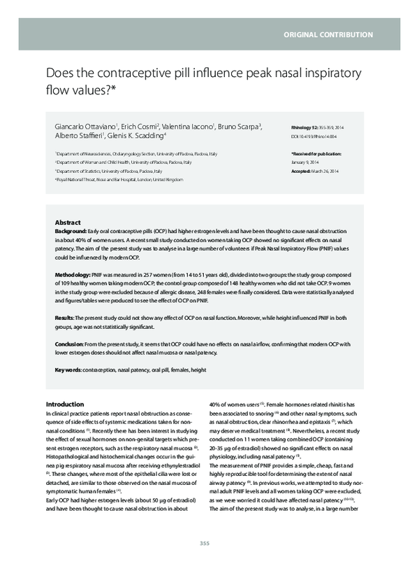 (PDF) Does the contraceptive pill influence peak nasal inspiratory flow ...