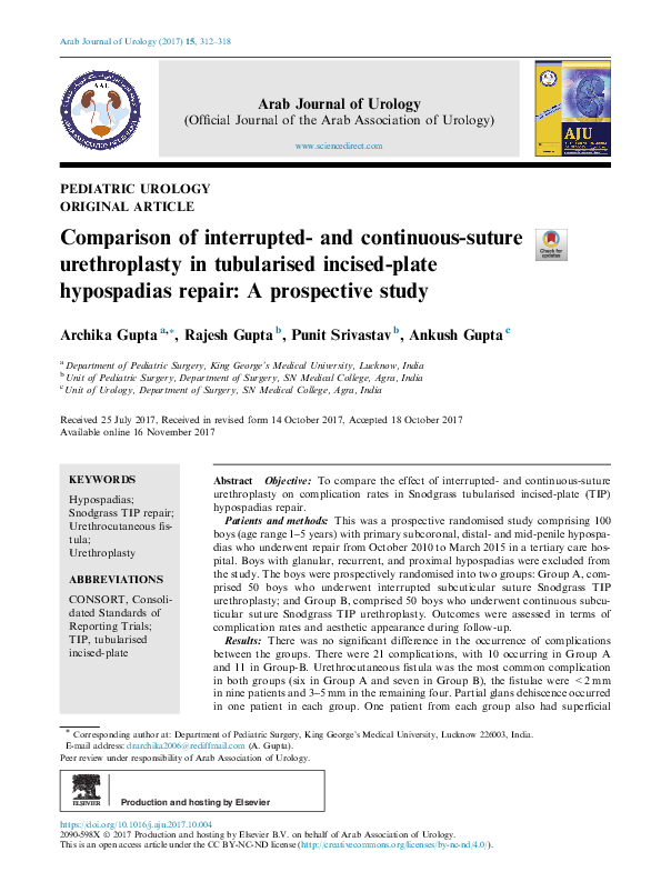 (PDF) Comparison of interrupted- and continuous-suture urethroplasty in ...