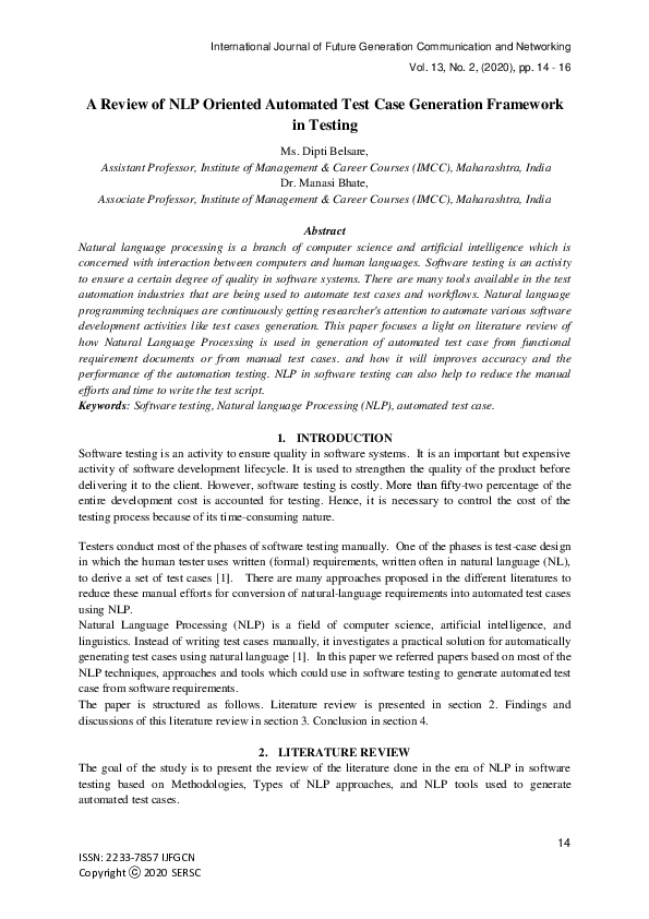 (PDF) A Review of NLP Oriented Automated Test Case Generation Framework ...