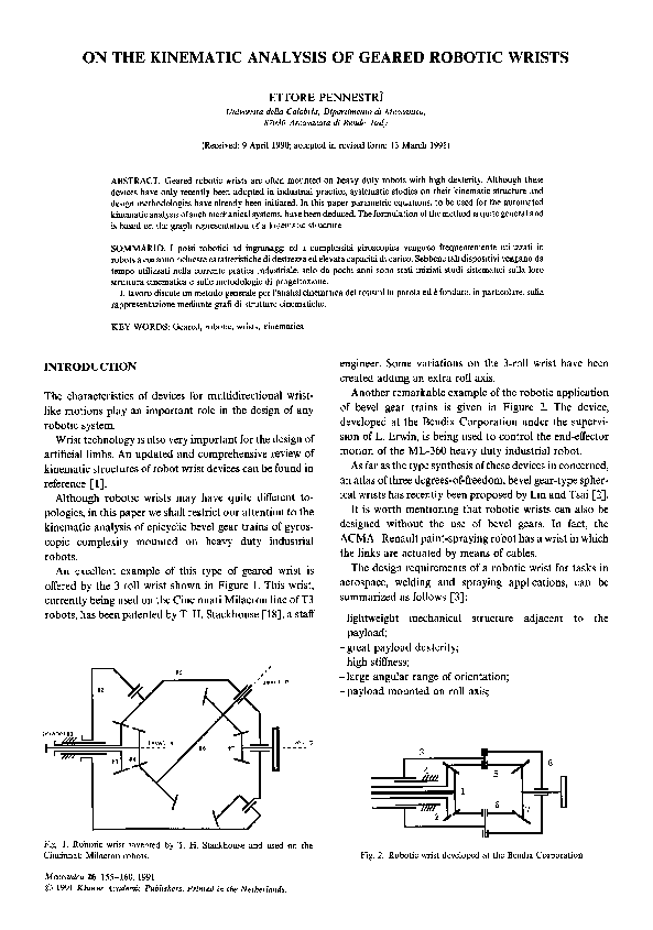 (PDF) On the kinematic analysis of geared robotic wrists