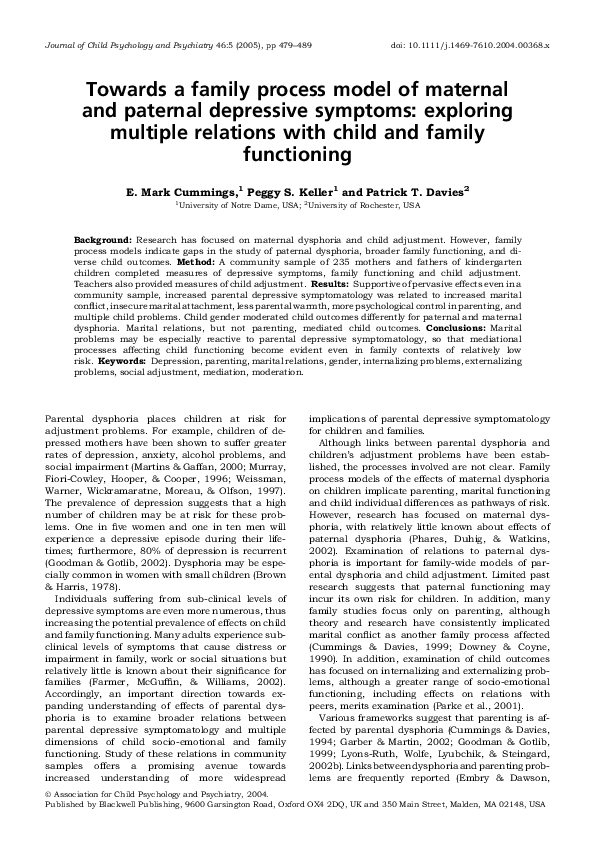 (PDF) Towards a family process model of maternal and paternal ...