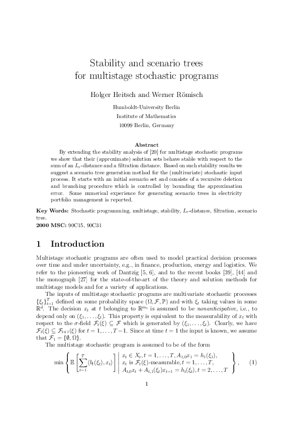 (PDF) Stability and Scenario Trees for Multistage Stochastic Programs