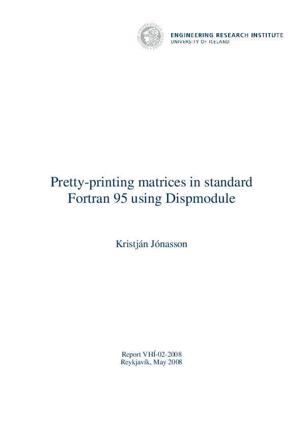 (PDF) Pretty-printing matrices in standard Fortran 95 using Dispmodule ...