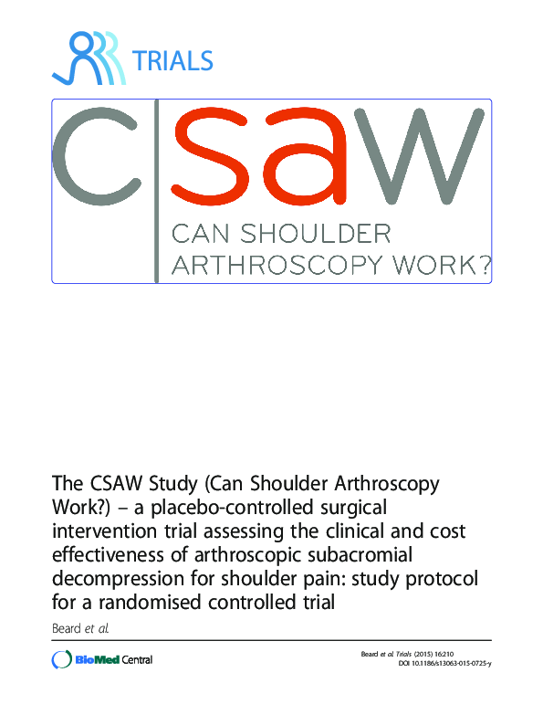 (PDF) The CSAW Study (Can Shoulder Arthroscopy Work?) – a placebo ...