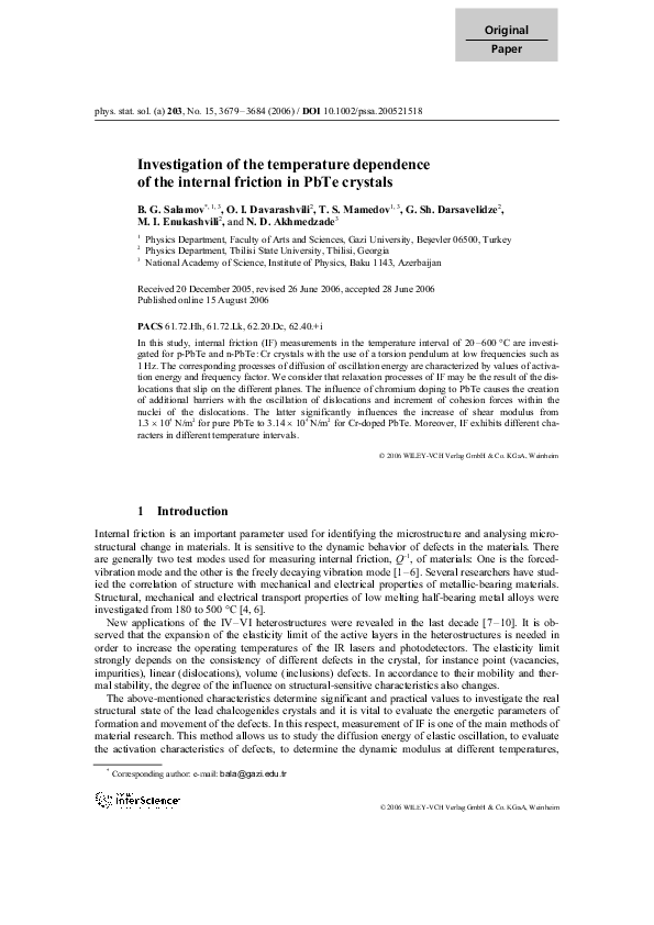 (PDF) Investigation of the temperature dependence of the internal ...