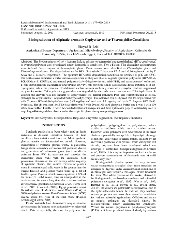 (PDF) Biodegradation of Aliphatic - Aromatic Copolyester under ...