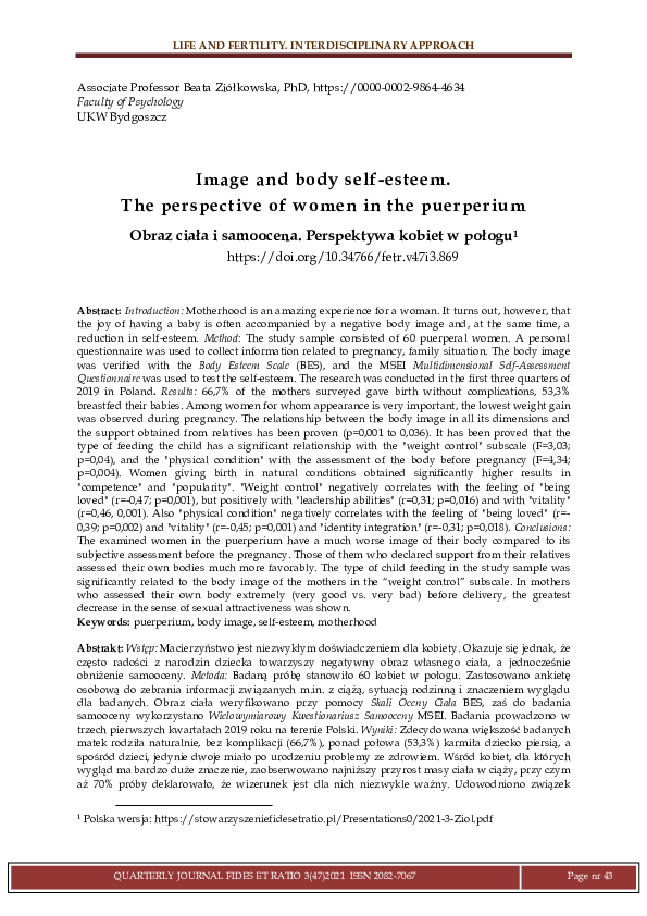 (PDF) Body image and self-esteem | Beata Ziółkowska - Academia.edu