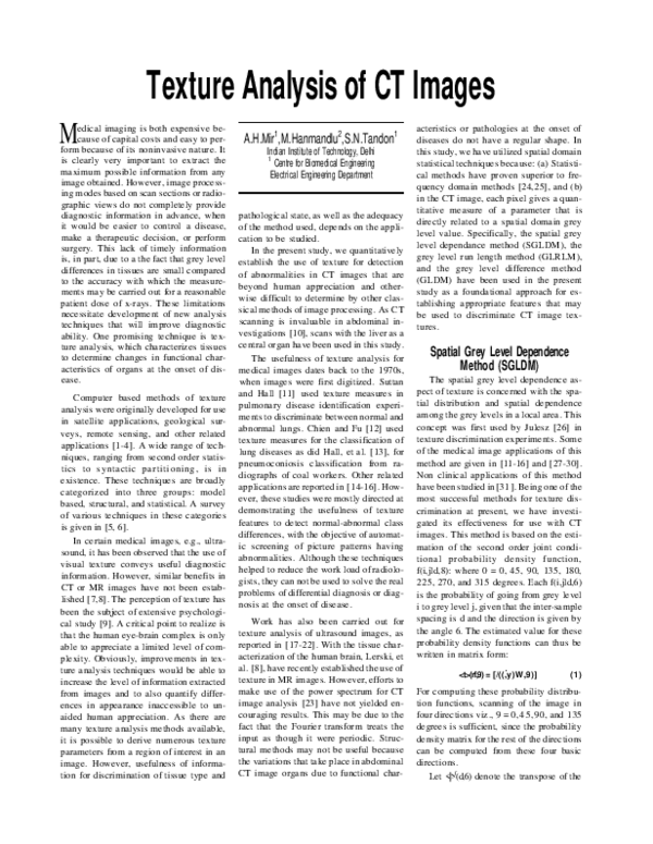 (PDF) Texture analysis of CT images