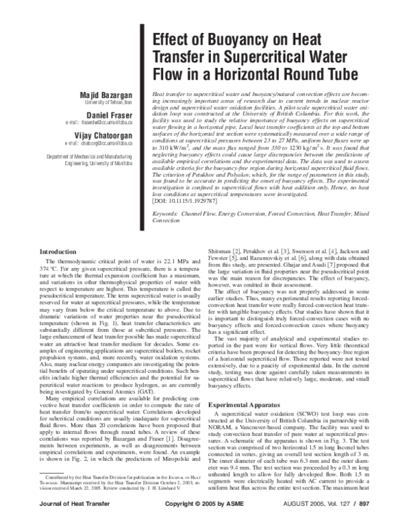 (PDF) Effect of Buoyancy on Heat Transfer in Supercritical Water Flow ...