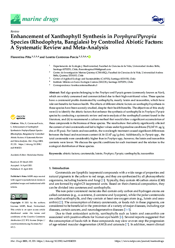 (PDF) Enhancement of Xanthophyll Synthesis in Porphyra/Pyropia Species ...