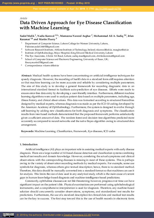 (PDF) Data Driven Approach for Eye Disease Classification with Machine Learning