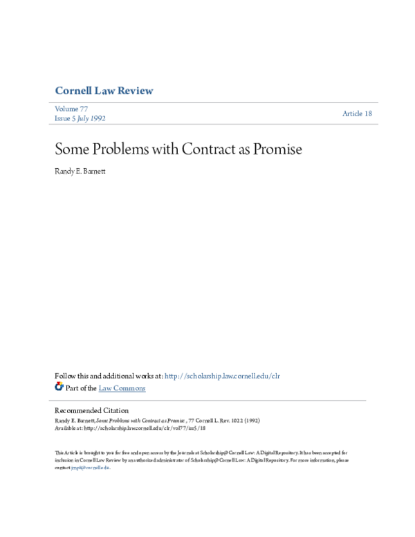 (PDF) Some Problems With Contract as Promise