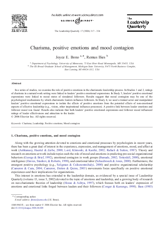 (PDF) Charisma, positive emotions and mood contagion