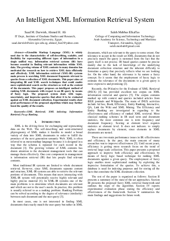 (PDF) An Intelligent XML Information Retrieval System