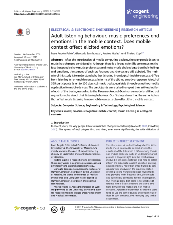(PDF) Adult listening behaviour, music preferences and emotions in the mobile context. Does ...
