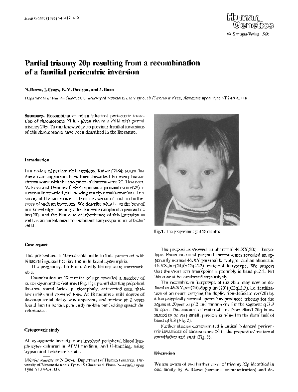 (PDF) Partial trisomy 20p resulting from a recombination of a familial ...