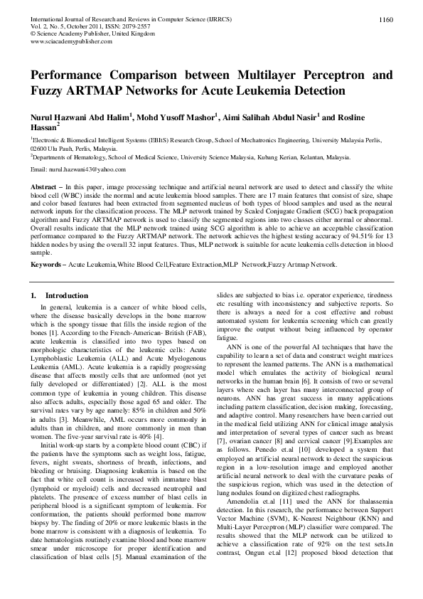 (PDF) Performance Comparison between Multilayer Perceptron and Fuzzy ARTMAP Networks for Acute ...
