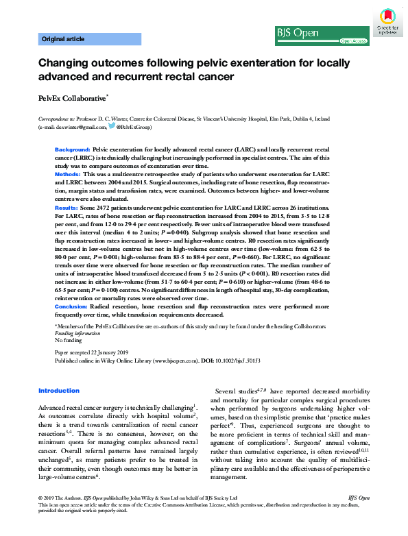 (PDF) Changing outcomes following pelvic exenteration for locally advanced and recurrent rectal ...