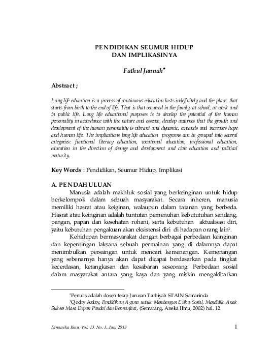 (PDF) Pendidikan Seumur Hidup dan Implikasinya