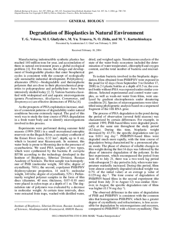 (PDF) Degradation of Bioplastics in Natural Environment