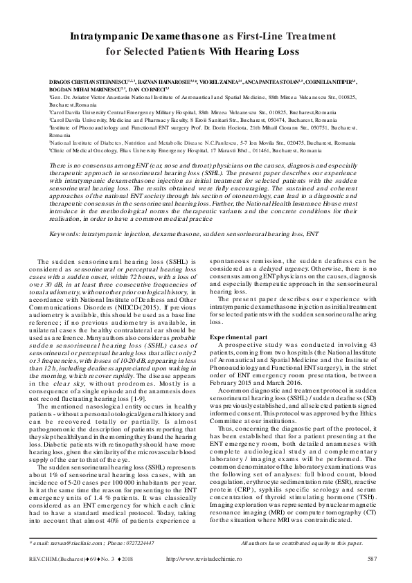 (PDF) Intratympanic Dexamethasone as First-Line Treatment for Selected ...