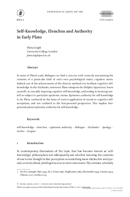 (PDF) Self-Knowledge, Elenchus and Authority in Early Plato