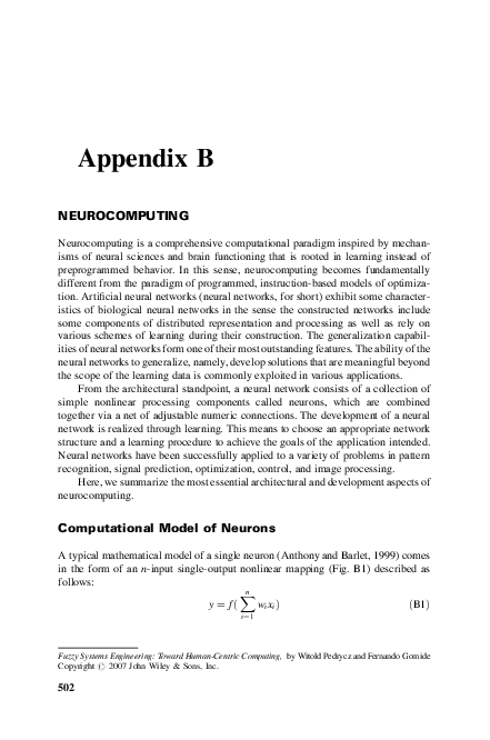(PDF) Appendix B: Neurocomputing