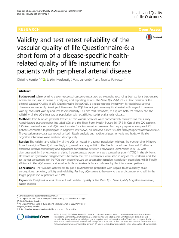 (PDF) Validity and test retest reliability of the vascular quality of ...