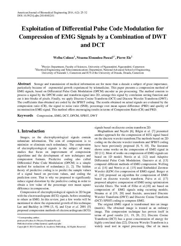 Pdf Exploitation Of Differential Pulse Code Modulation For Compression Of Emg Signals By A 