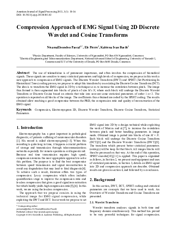 Pdf Compression Approach Of Emg Signal Using 2d Discrete Wavelet And