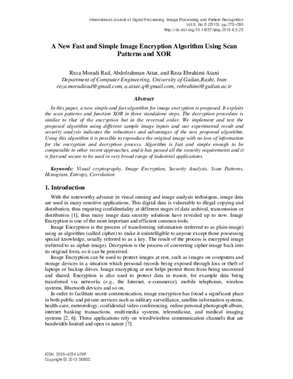 (PDF) A New Fast and Simple Image Encryption Algorithm Using Scan Patterns and XOR