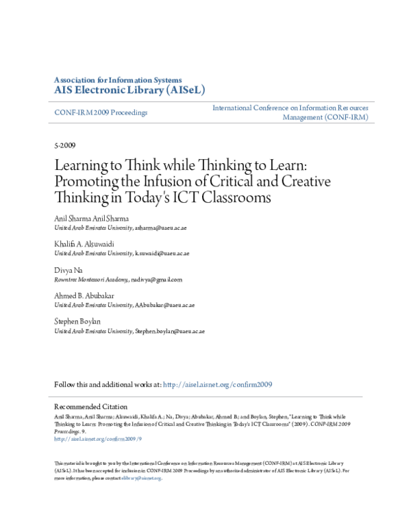 (PDF) Learning to Think while Thinking to Learn: Promoting the Infusion ...