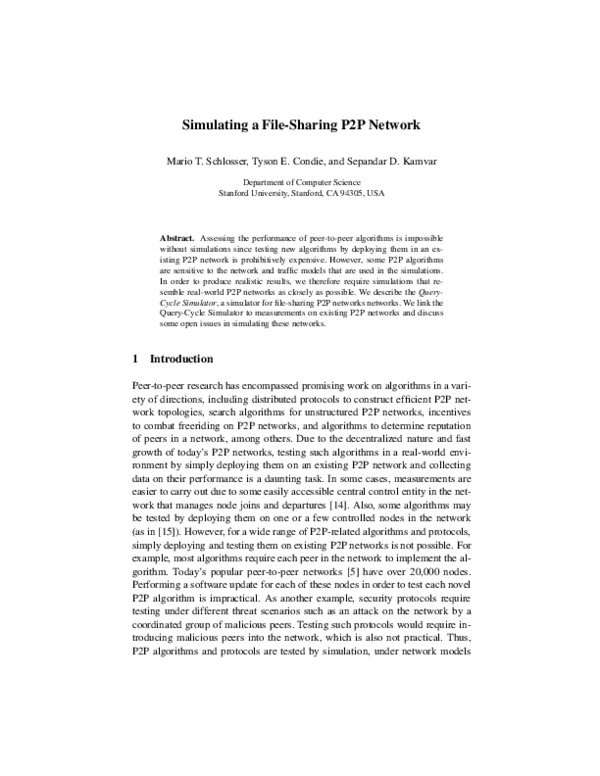 (PDF) Simulating a P2P File-Sharing Network