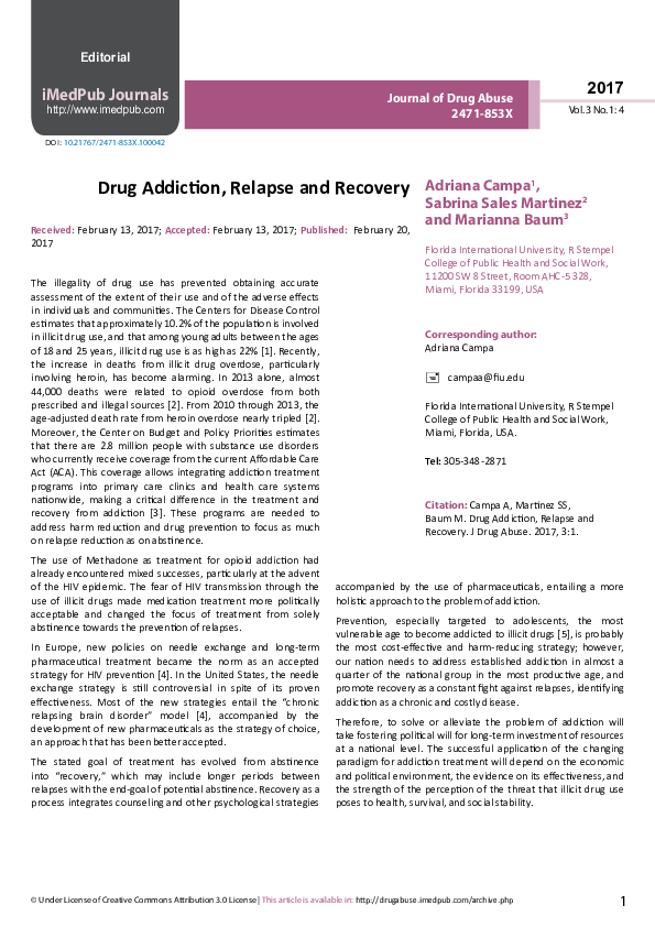 (PDF) Drug Addiction, Relapse and Recovery