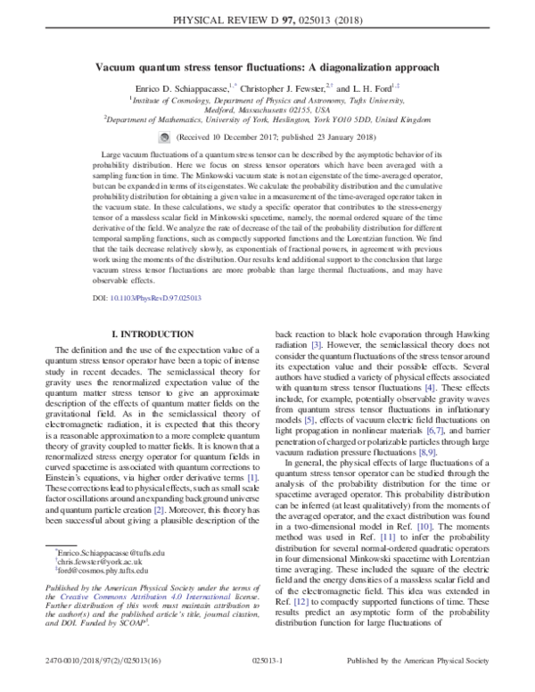 (PDF) Vacuum quantum stress tensor fluctuations: A diagonalization approach