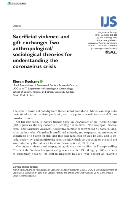 (PDF) Sacrificial violence and gift exchange: Two anthropological ...