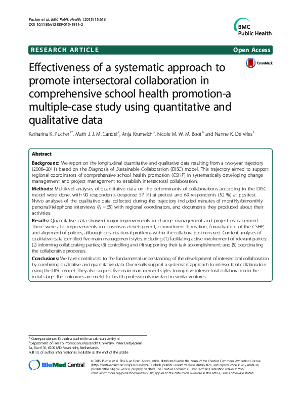 (PDF) Effectiveness of a systematic approach to promote intersectoral ...
