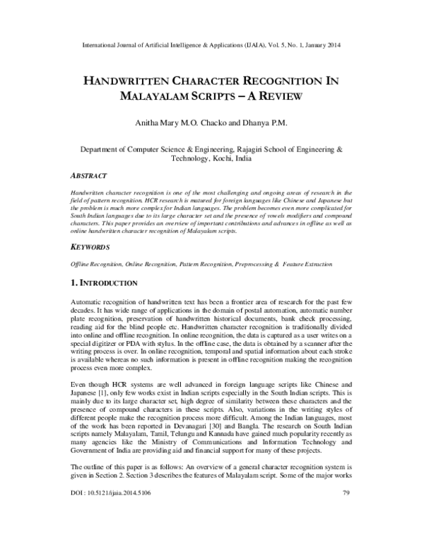 Pdf Handwritten Character Recognition In Malayalam Scripts A Review