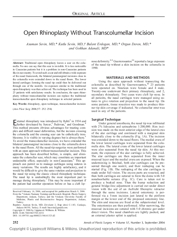 (PDF) Open rhinoplasty without transcolumellar incision
