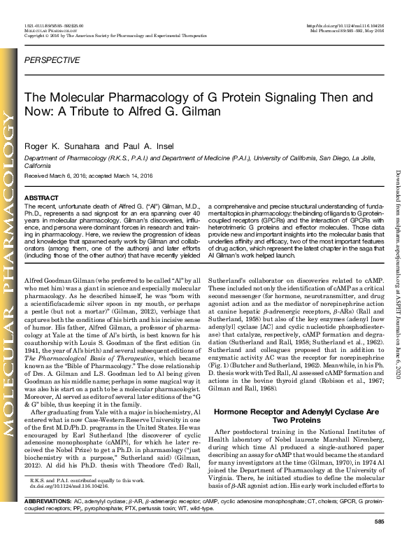 (PDF) The Molecular Pharmacology of G Protein Signaling Then and Now: A ...