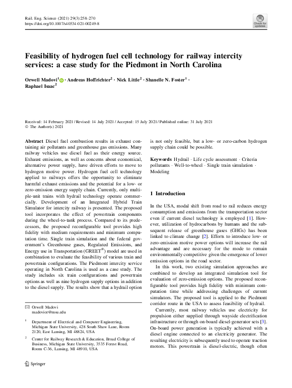 (PDF) Feasibility of hydrogen fuel cell technology for railway ...