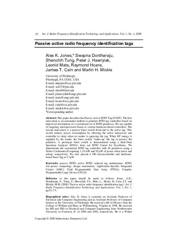 (PDF) Passive active radio frequency identification tags