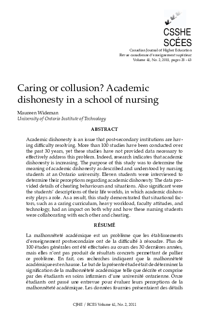 (PDF) Caring or collusion? Academic dishonesty in a school of nursing